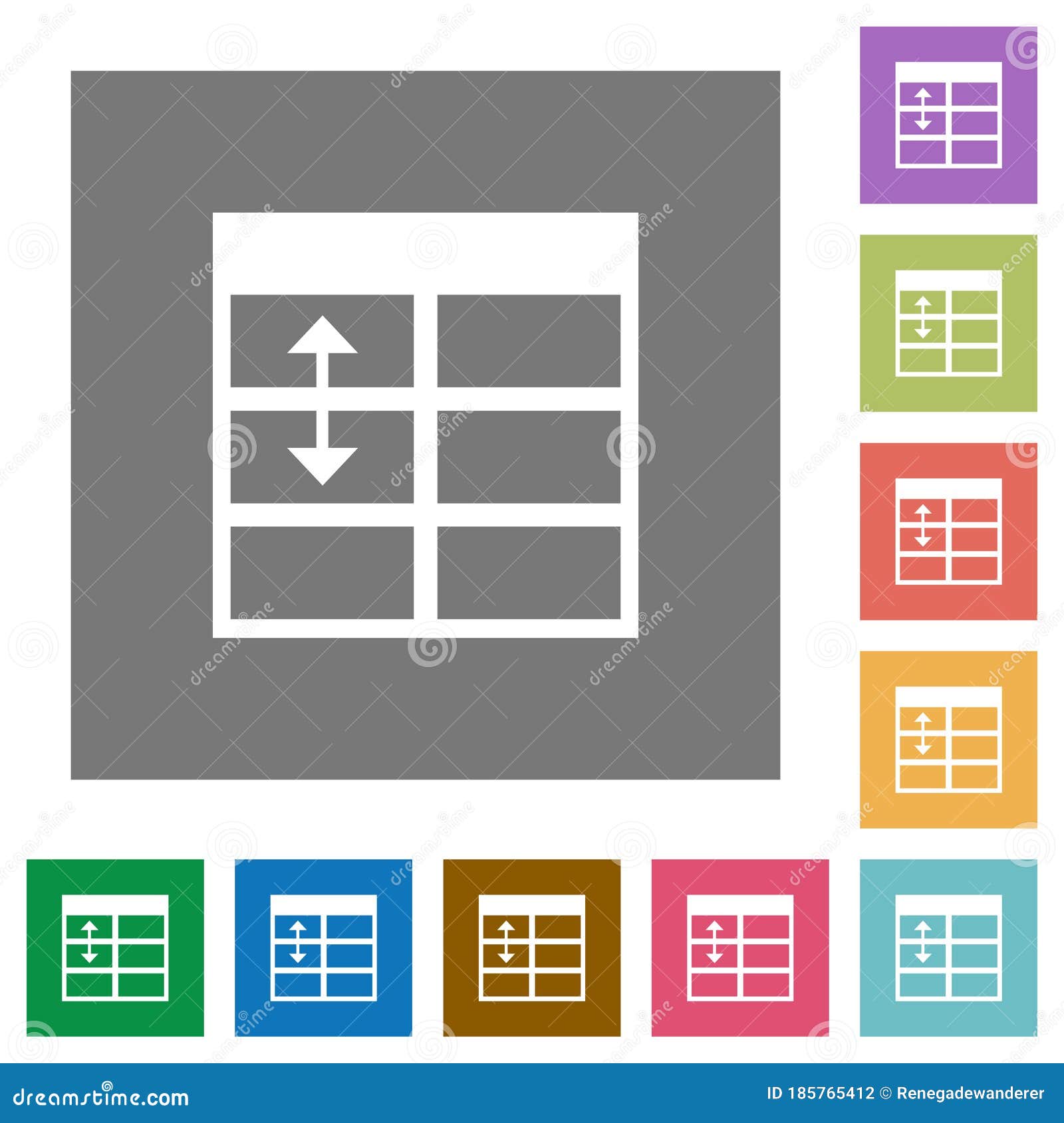 Adjust Table Row Height Flat Icon Set on Color Square Background Stock ...