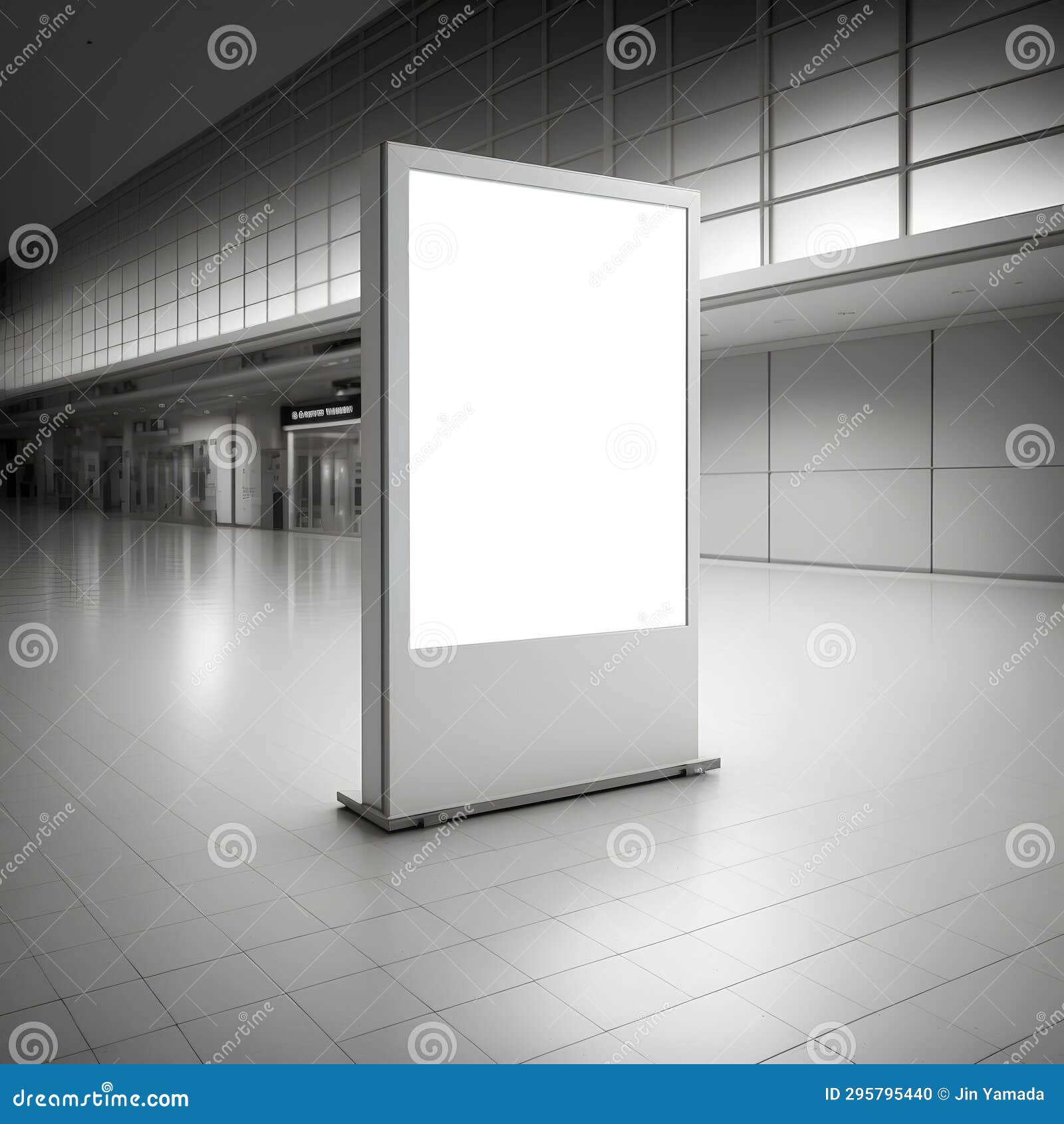 Blank Advertising Billboard in Airport Terminal, 3d Render Illustration ...