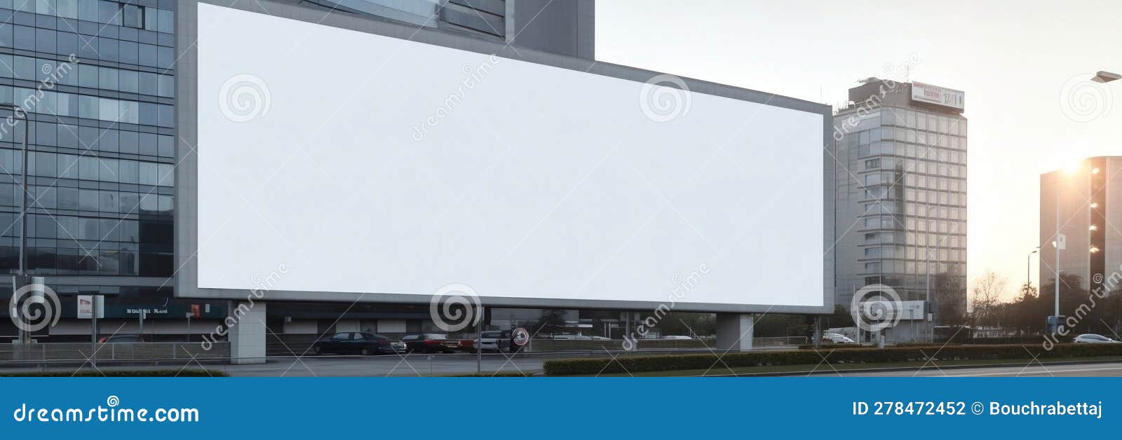 Large Scale Blank Billboard Banner in Front of Modern Office Building ...