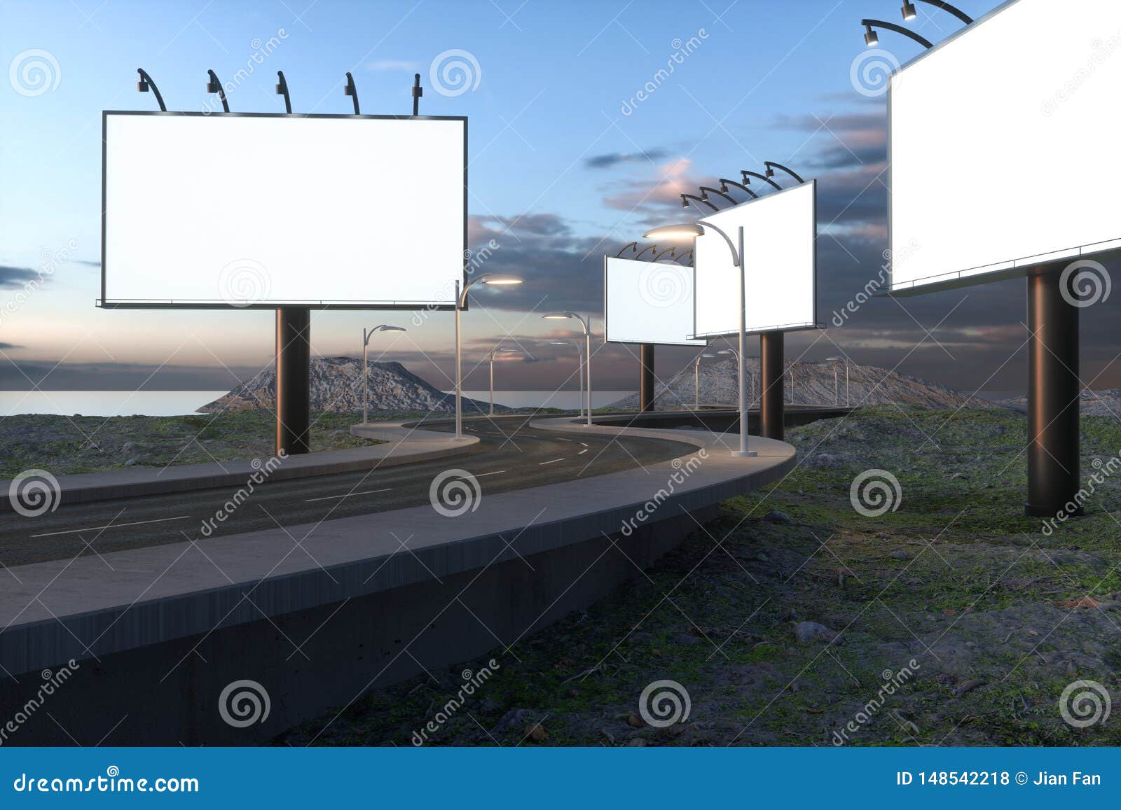 Blank Advertising Board and Winding Road, 3d Rendering Stock Photo ...
