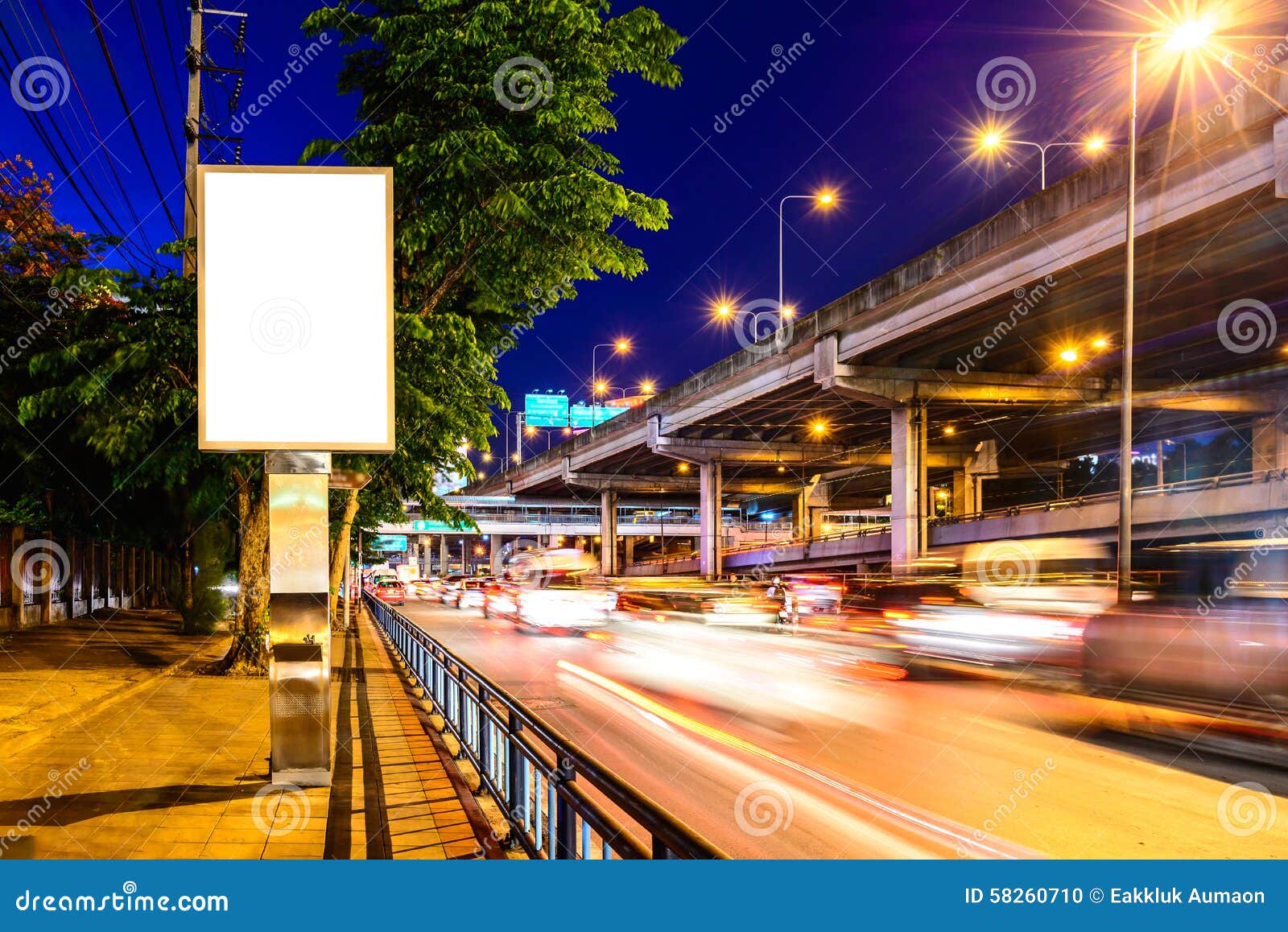 Blank Advertising Panel Near Road at Night Stock Photo - Image of ...
