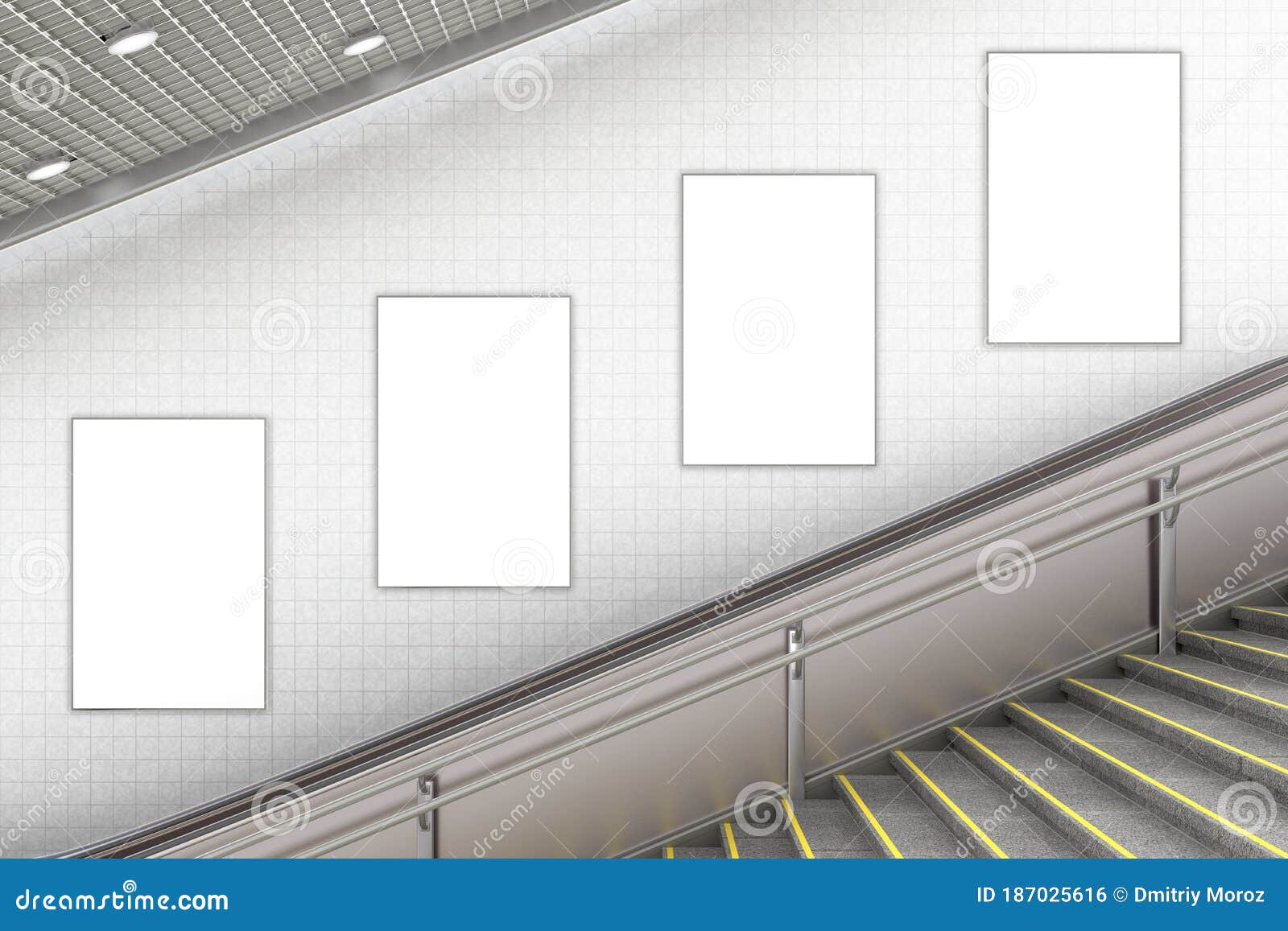 Blank Advertising Poster on Underground Escalator Wall Stock ...