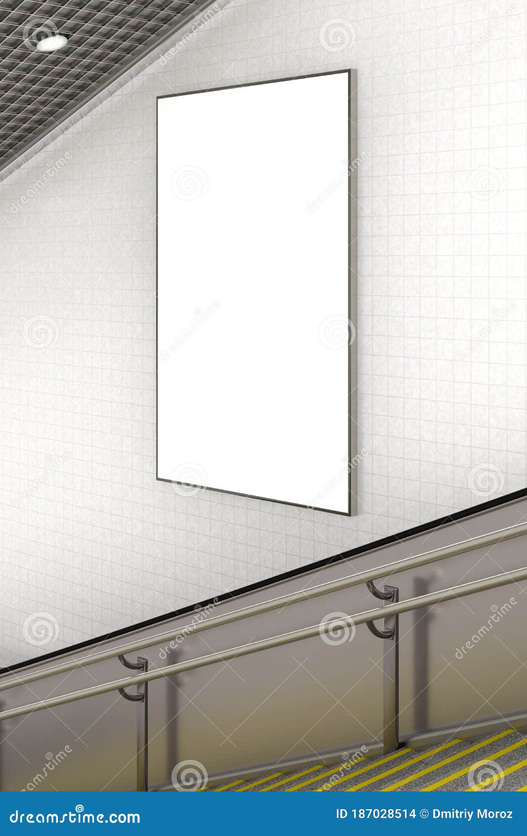 Blank Advertising Poster on Underground Escalator Wall Stock ...