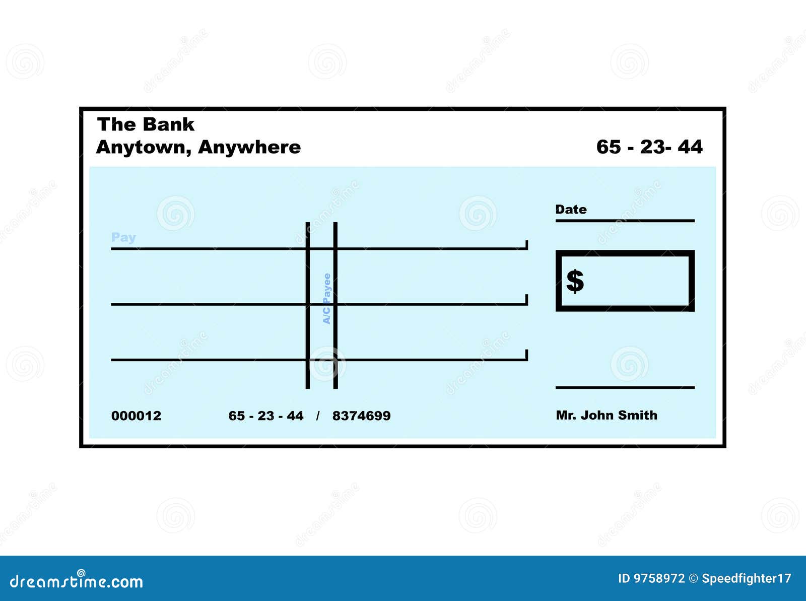 Blank American Cheque stock illustration. Illustration of payment - 9758972