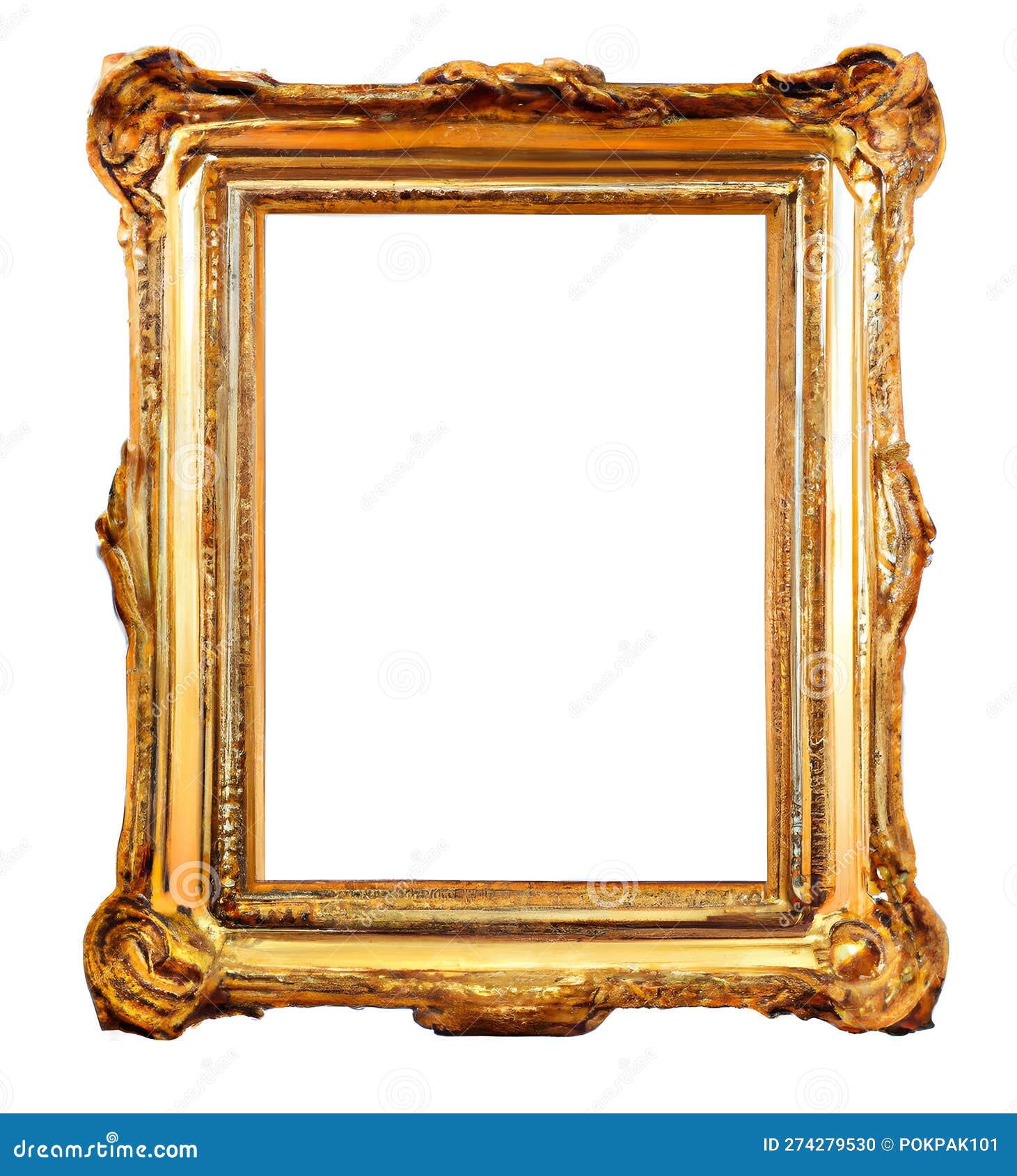 Blank Antique Gold Picture Frame. Generative AI Stock Illustration ...