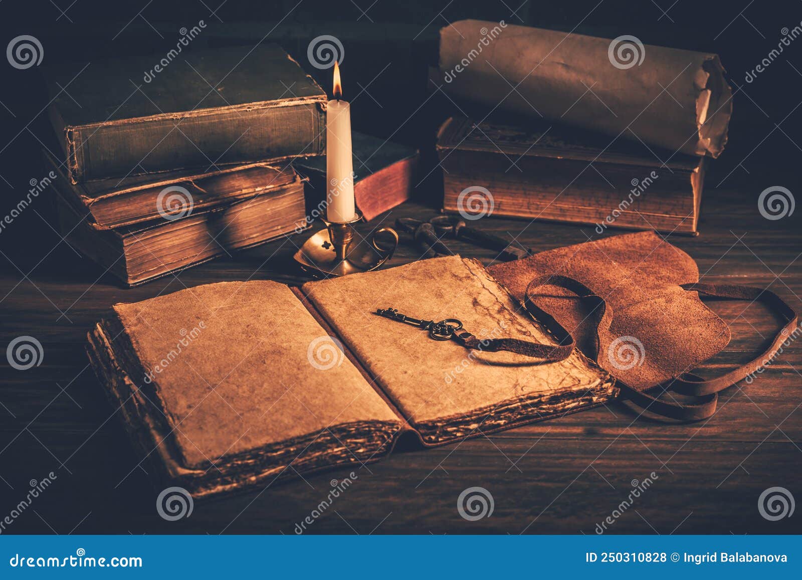 Blank Antique Leather-bound Journal, Book or Diary with Old Books and ...