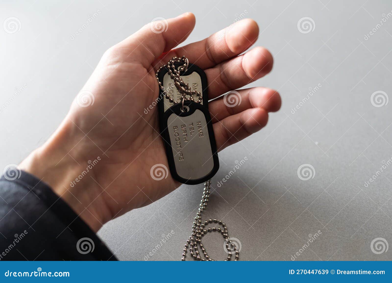 Blank Army Dog Tags in Hand on White Background Stock Image - Image of ...