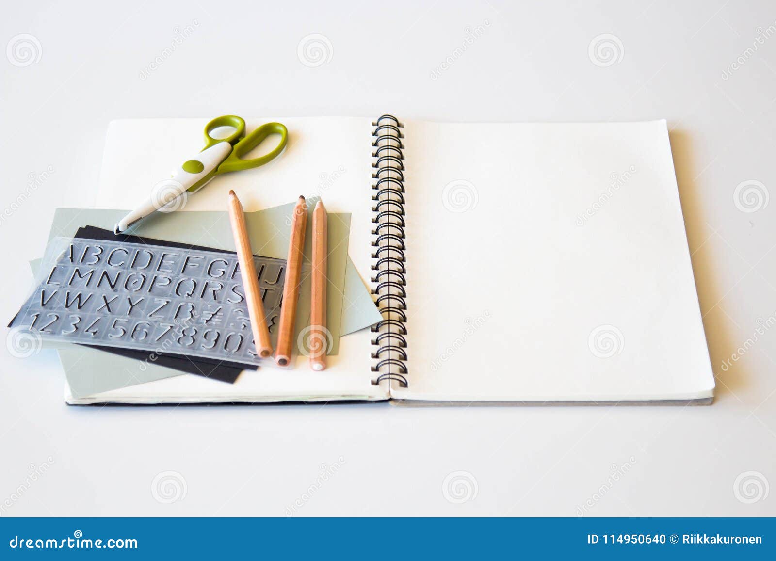 Blank Art Journal Open with Tools To One Side Stock Photo - Image of ...