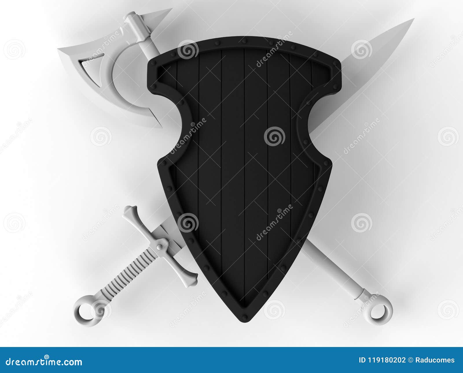 Blank Axe and Sword Crossed Behind a Shield Stock Illustration ...