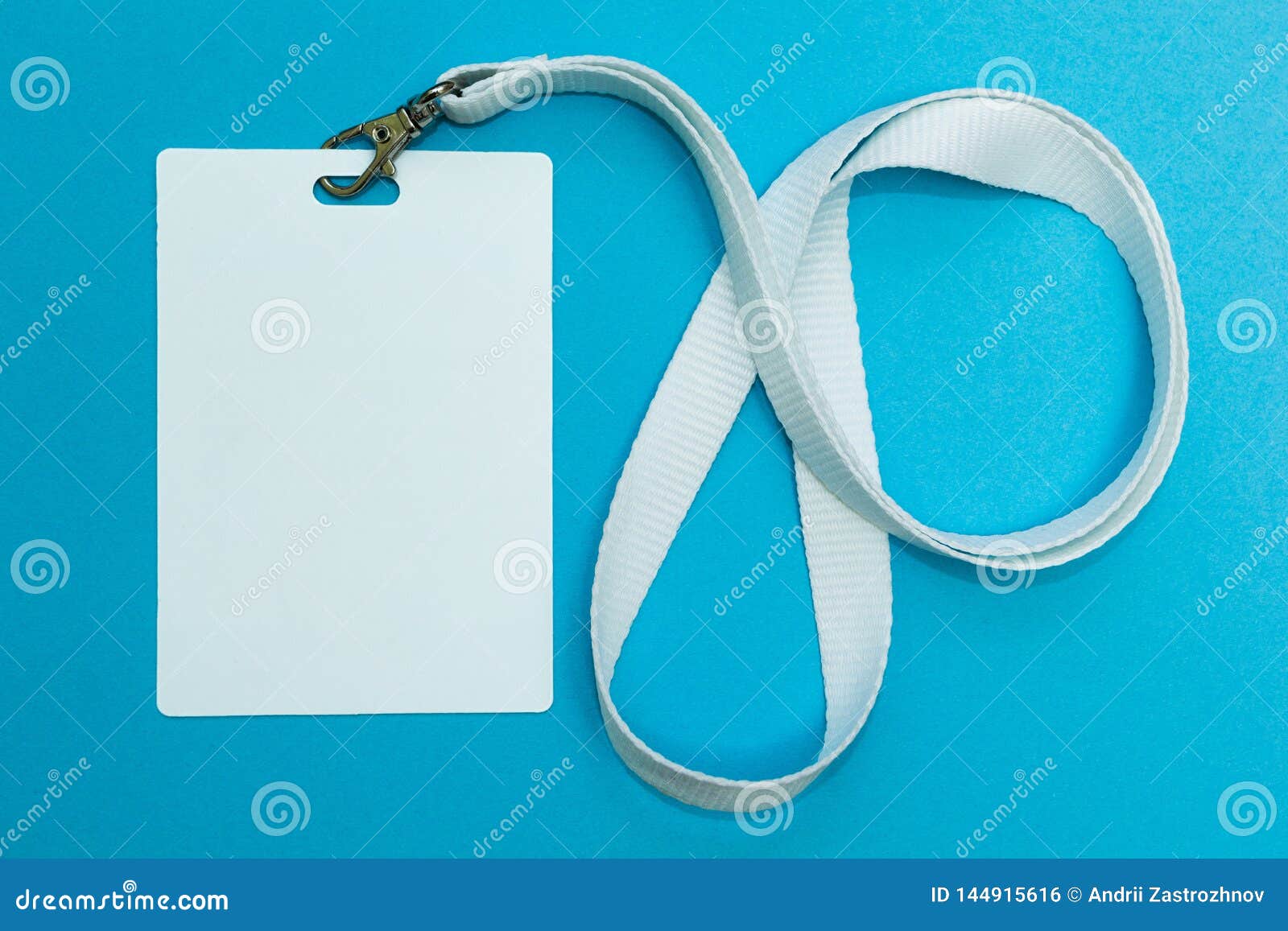 Blank Badge Mockup Isolated on Blue. Plain Empty Name Tag with String ...