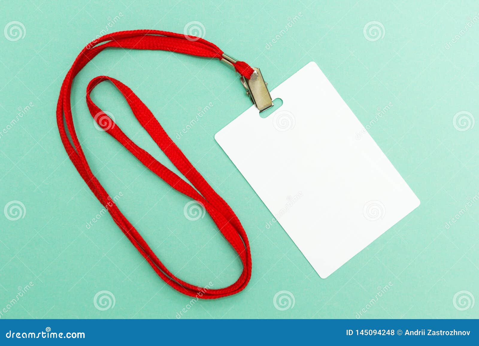 Blank Badge Mockup Isolated on Green. Plain Empty Name Tag with Red ...