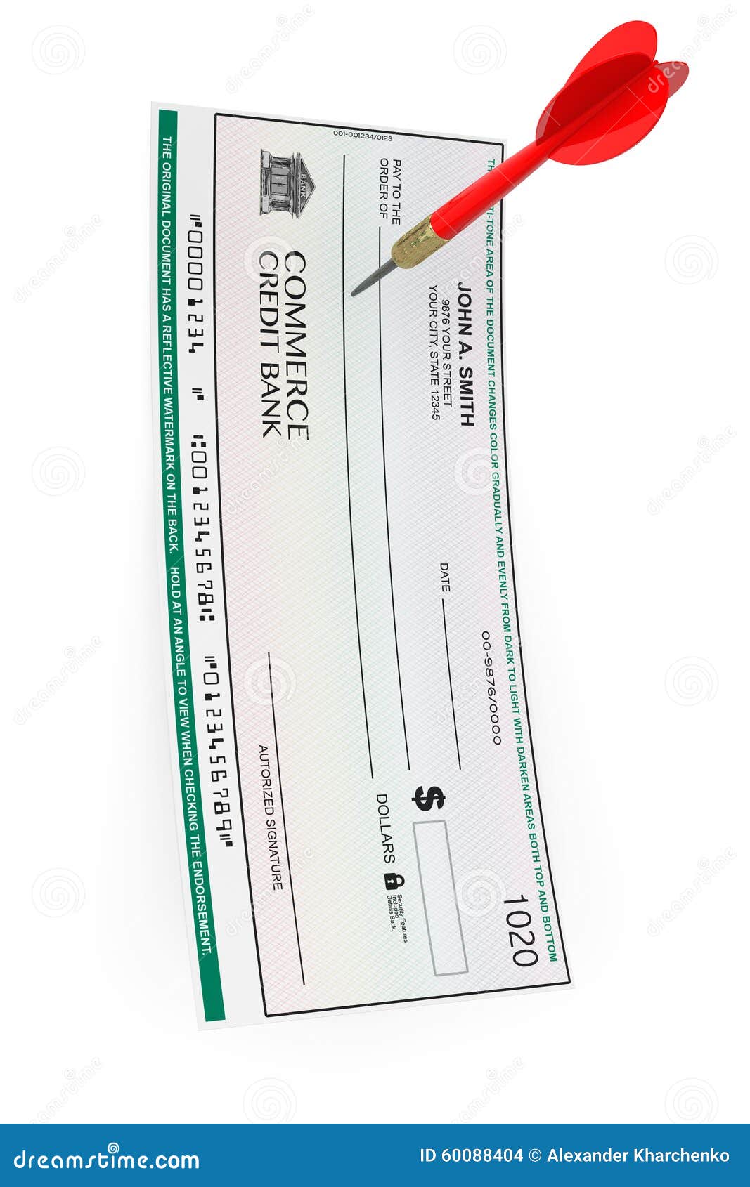 Blank Bank Check with Darts Arrow Stock Photo - Image of certificate ...