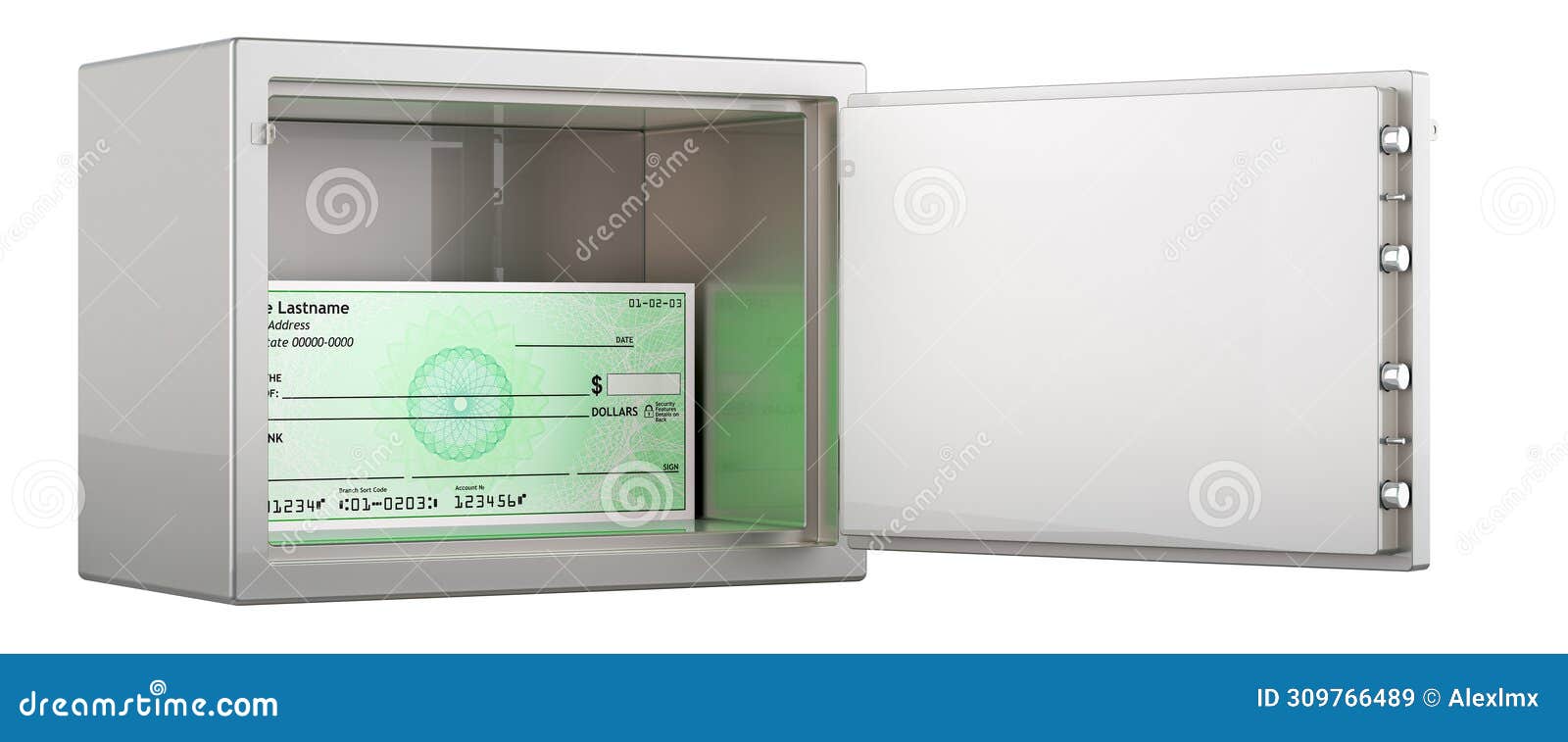 Blank Bank Check Inside Combination Lock Safe, 3D Rendering Stock ...