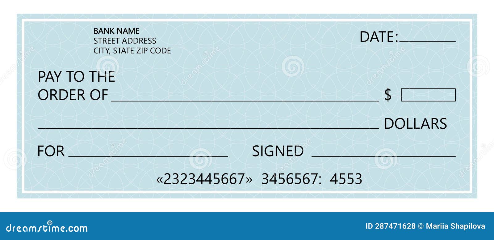 Blank bank check template stock vector. Illustration of checkbook ...