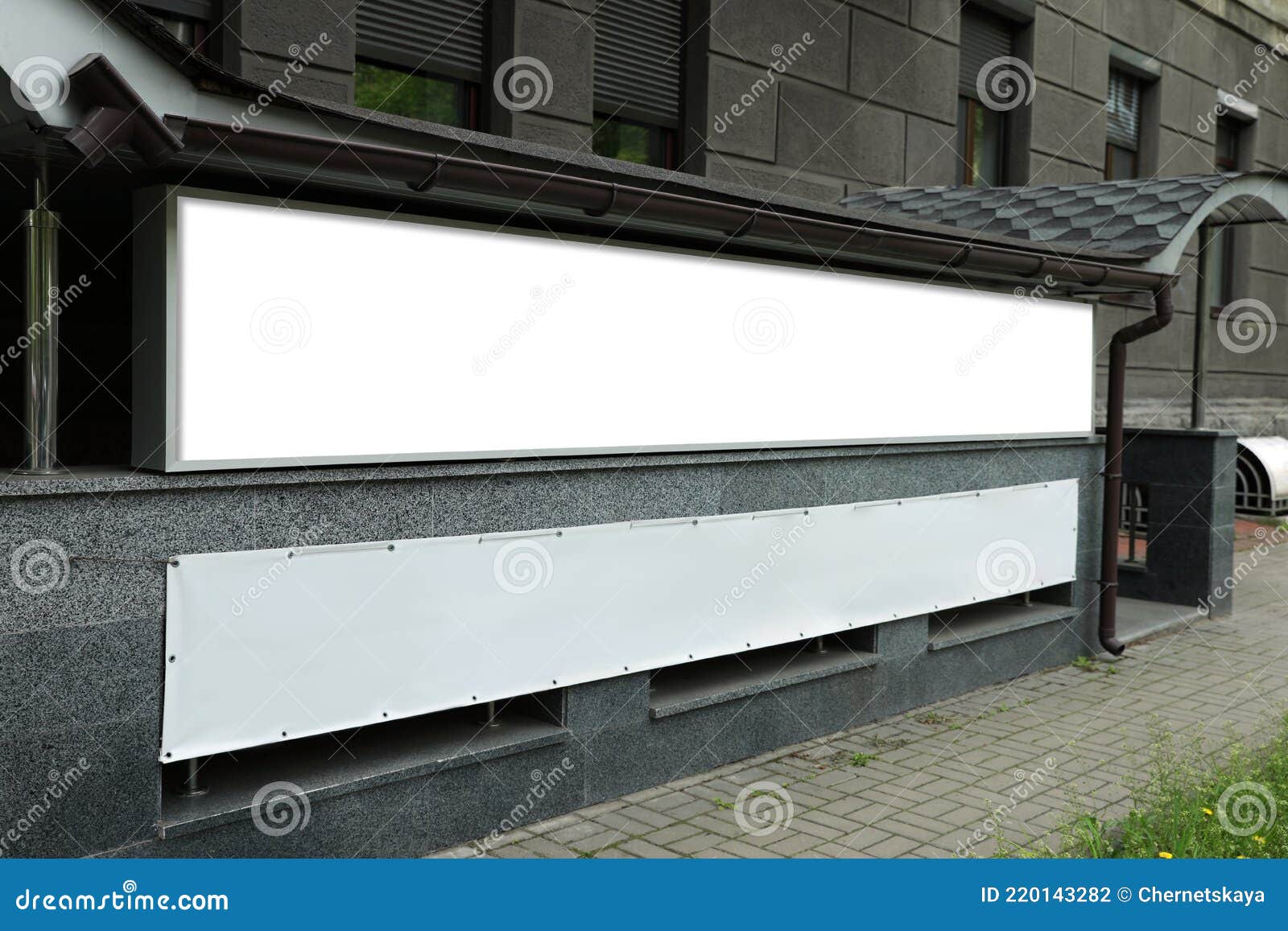 Blank Banner on Building Facade Outdoors. Advertising Board Design ...