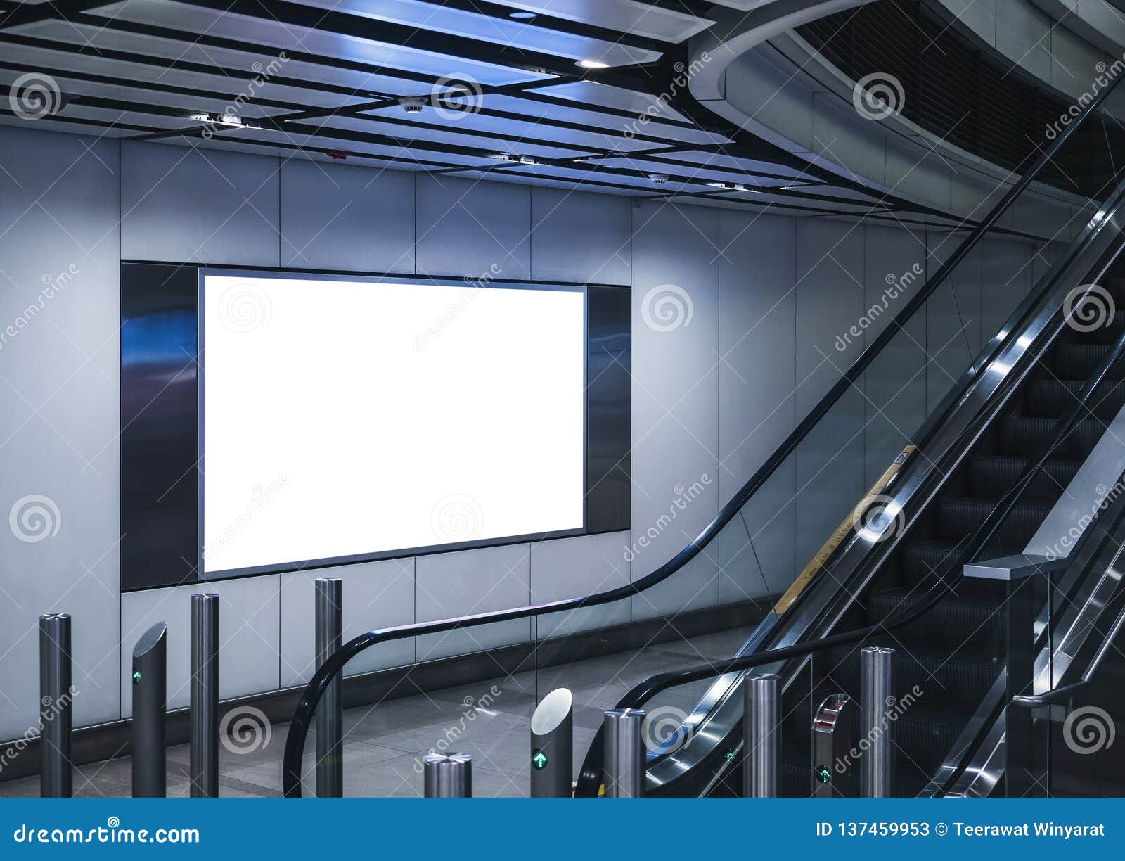 Blank Banner Light Box Media Indoor Modern Building Escalator Stock ...