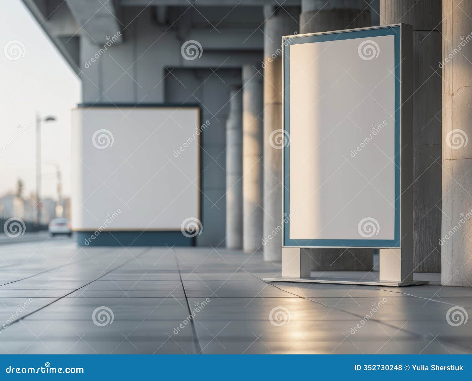 Blank Banner Pylon on the Sidewalk Billboard Mockup. Stock Illustration ...