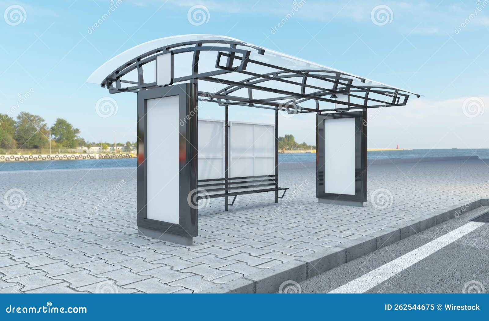 Blank Banner with Space for Text at a Bus Stop in a City Stock Image ...