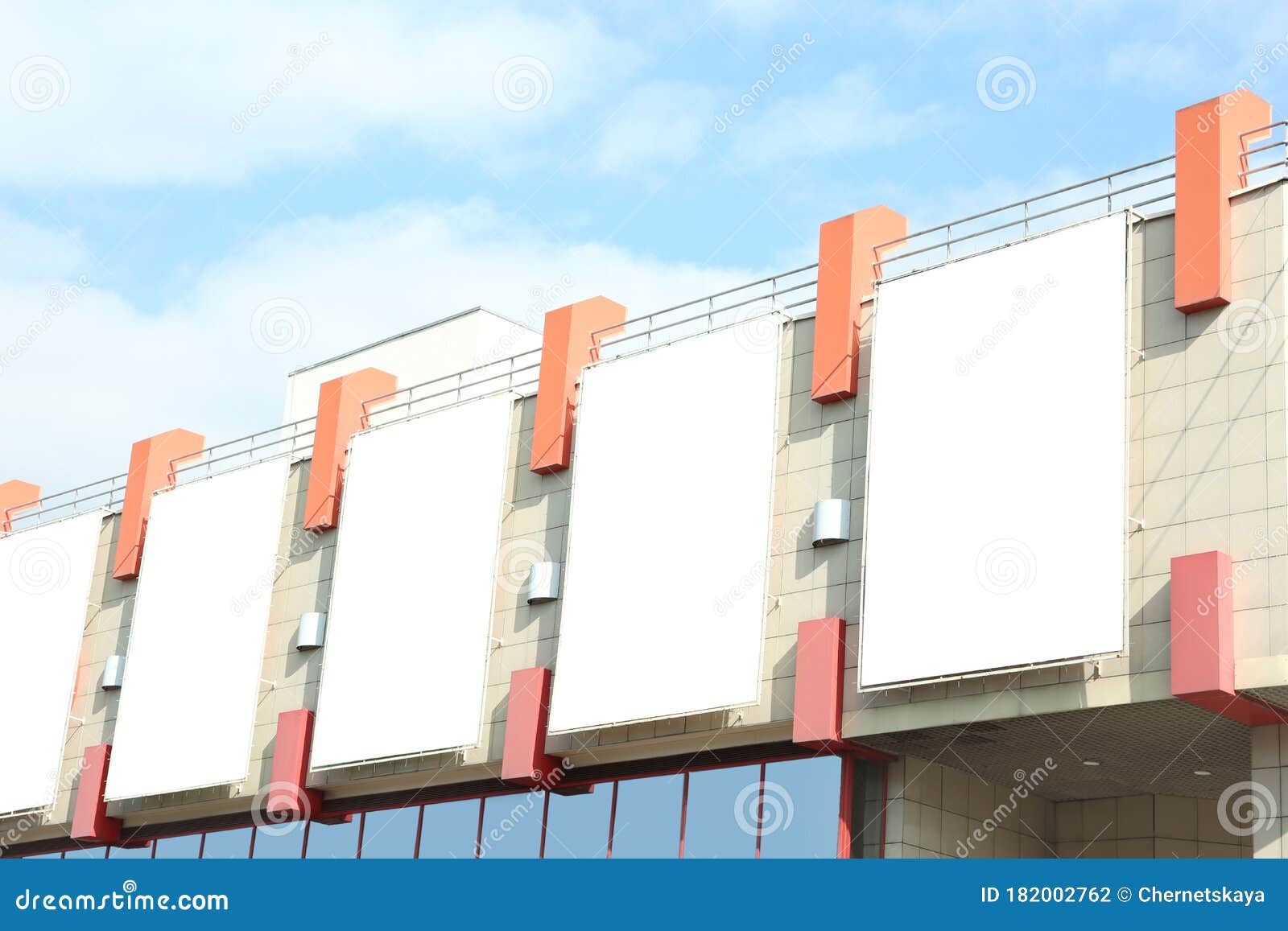 Blank Banners on Facade of Mall. Advertising Board Design Stock Photo ...