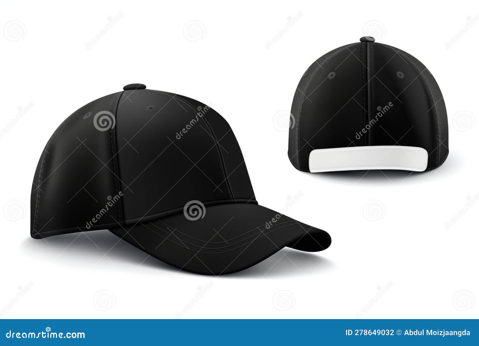 Blank Baseball Cap Front, Back and Side View, Color Black on White ...