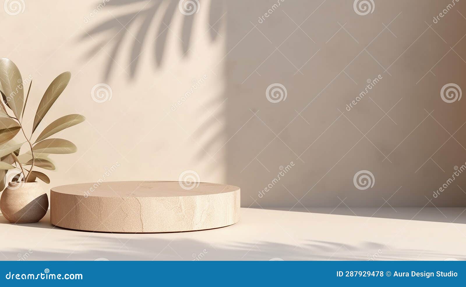 Blank Beige Brown Cement Curve Counter Podium with Texture Soft Dappled ...
