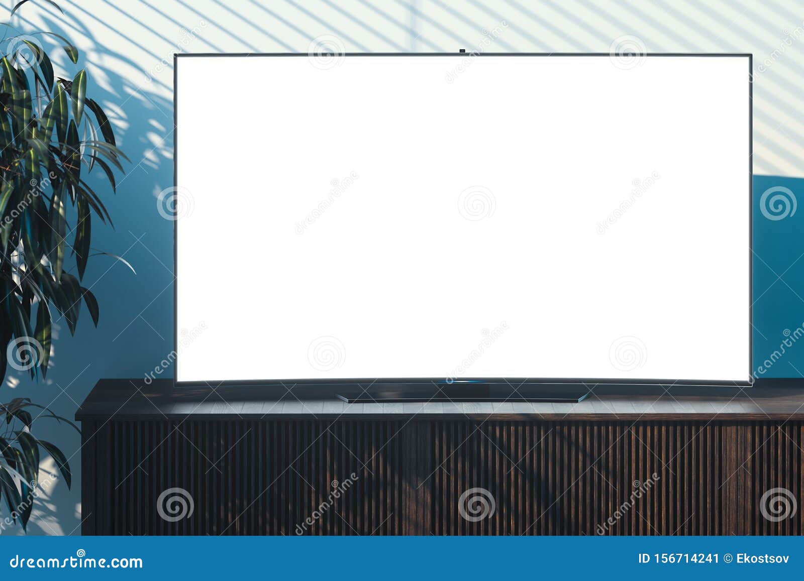 Blank Big Tv Set with Copy Space on Wooden Cupboard in Modern Interior ...