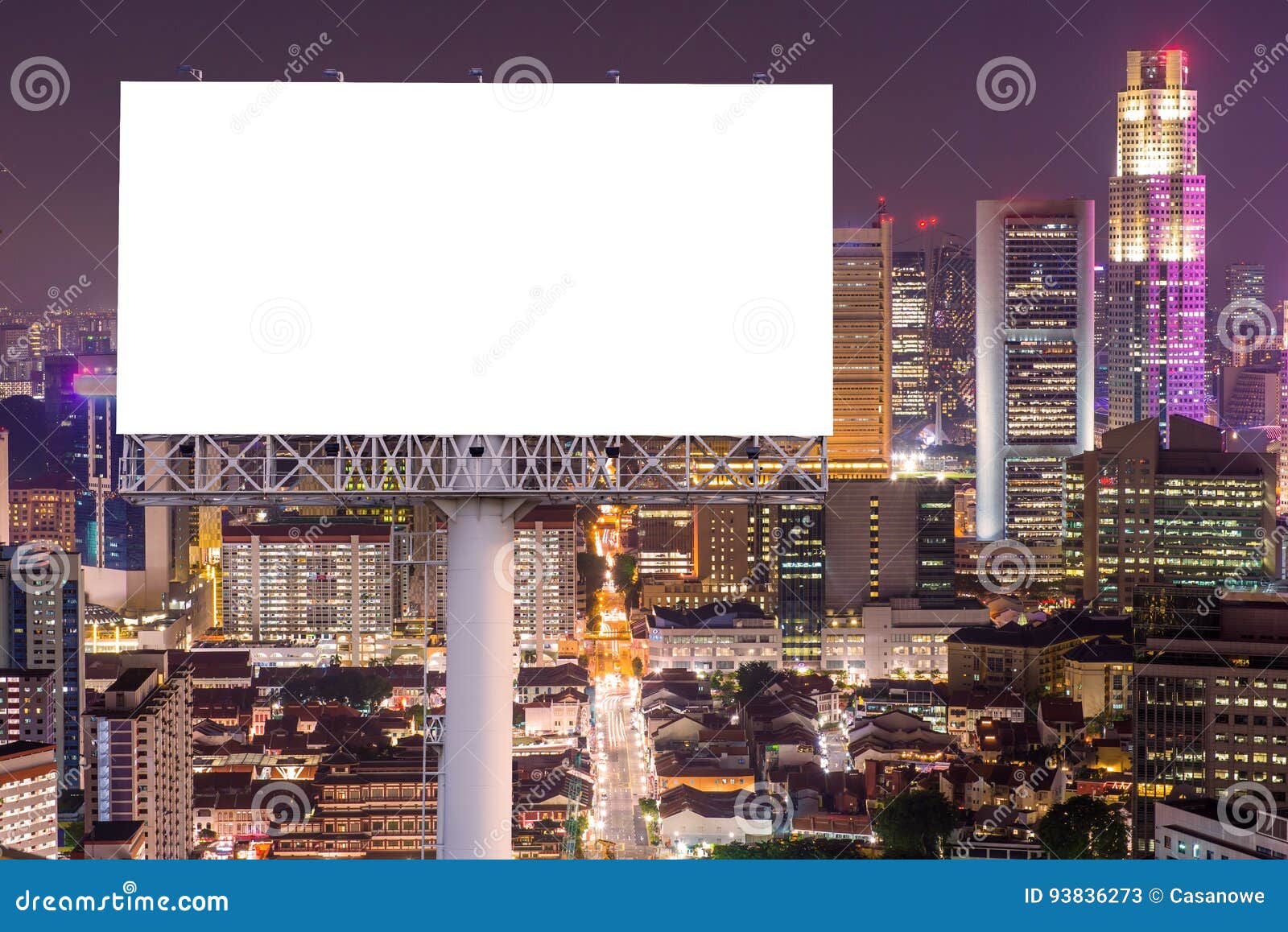 Blank Billboard for Advertisement in City Downtown at Night Stock Image ...