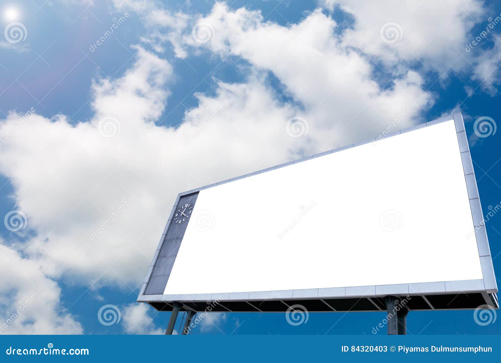 Blank Billboard at Blue Sky Background with Analog Clock Stock Image ...