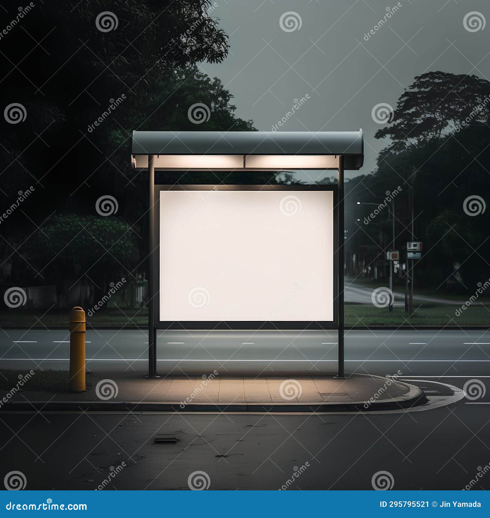 Blank Billboard on Bus Stop in the Evening, 3d Render Stock ...