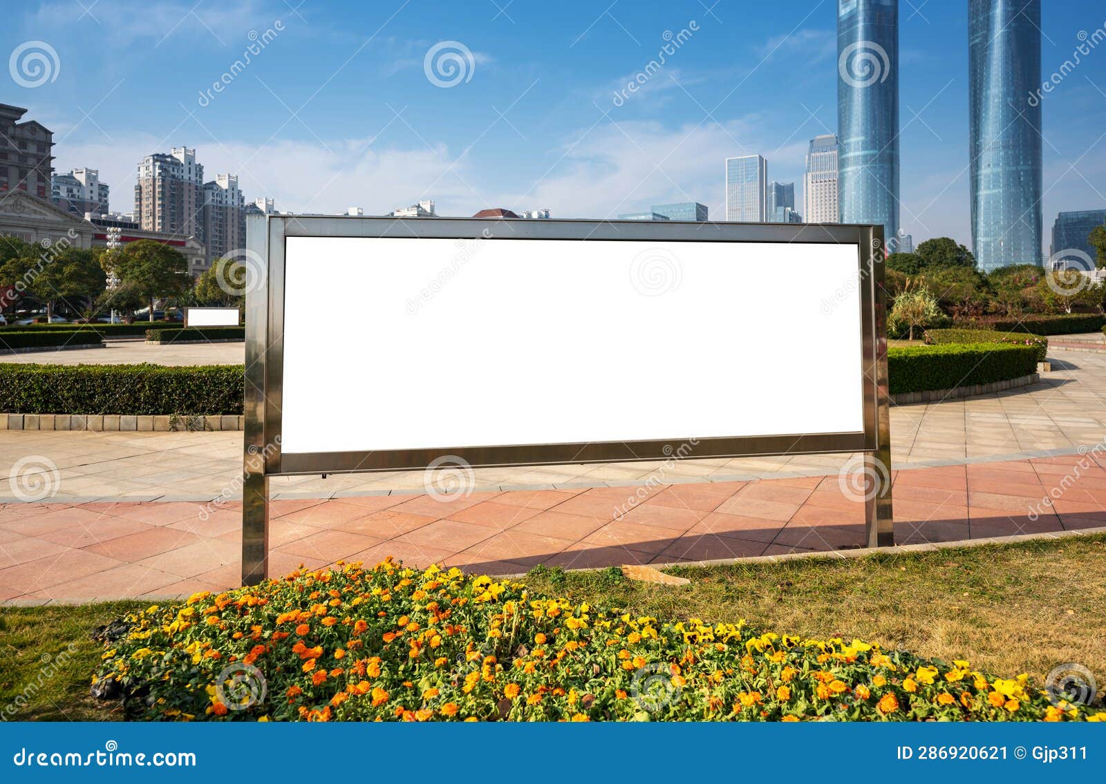 Blank Billboard on the City Street Stock Image - Image of panel ...
