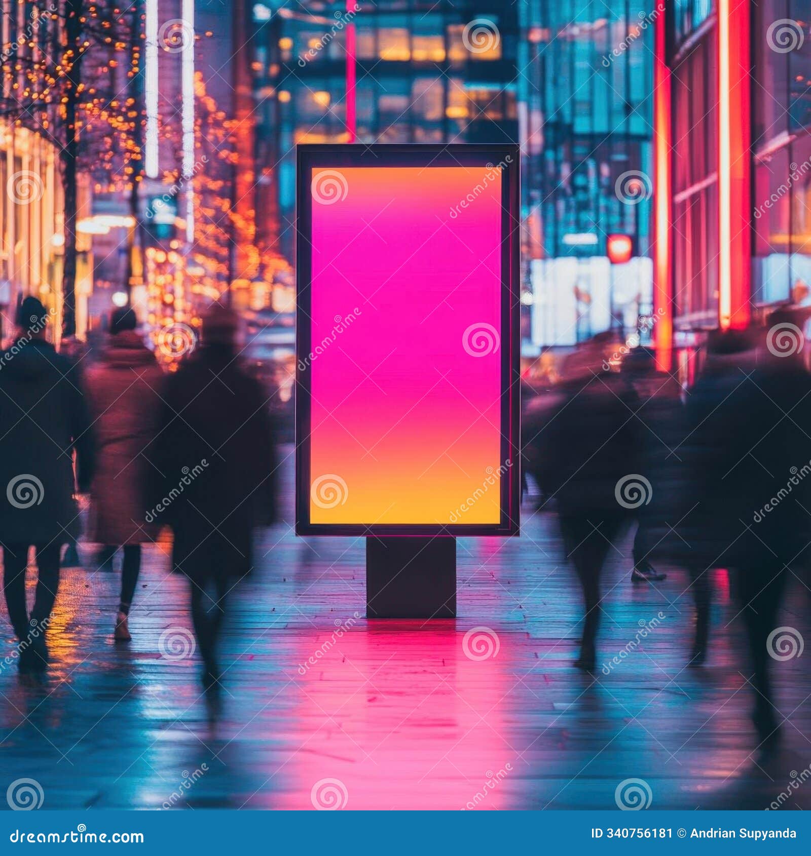 Blank Billboard in City Street at Night Stock Illustration ...
