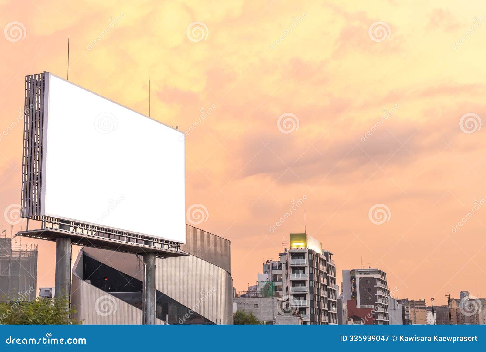Blank Billboard in the City with Sunset Sky Background Stock Image ...