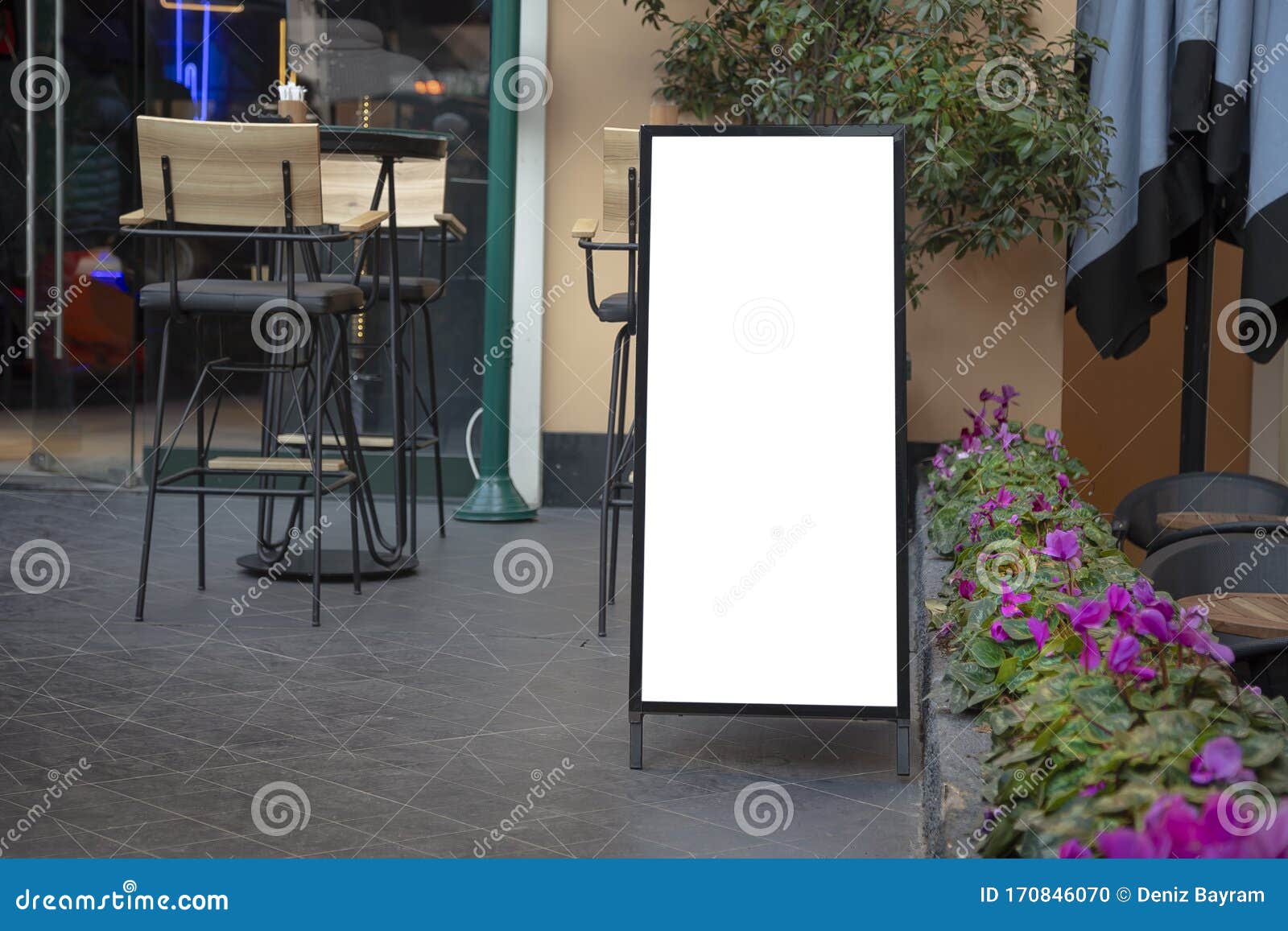 Blank Billboard in Front of the Restaurant-cafe Stock Photo - Image of ...