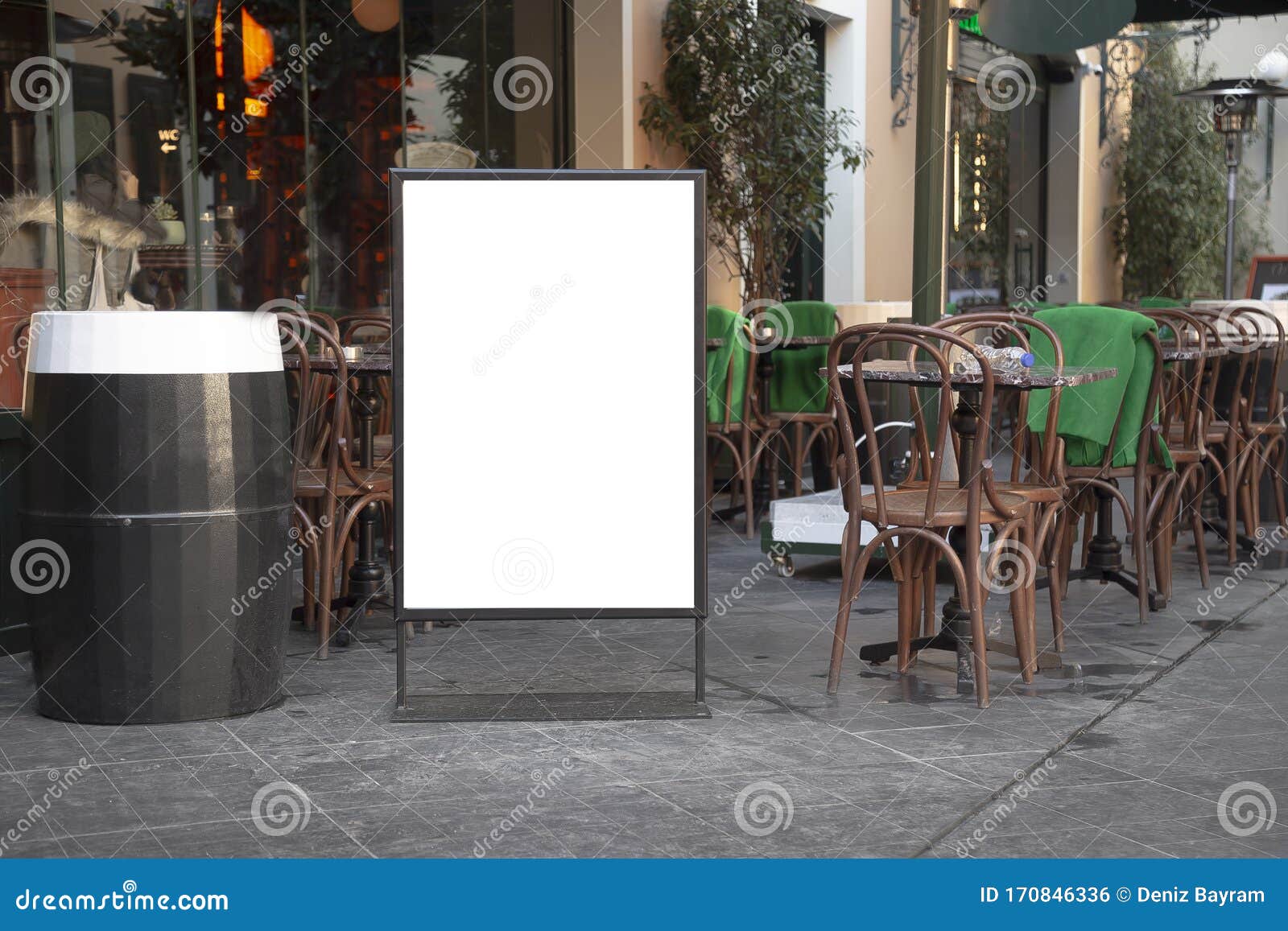 Blank Billboard in Front of the Restaurant-cafe Stock Photo - Image of ...