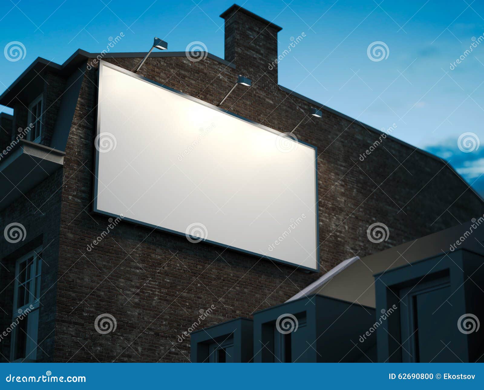 Blank Billboard Hanging on Classic Building in the Night Stock Photo ...