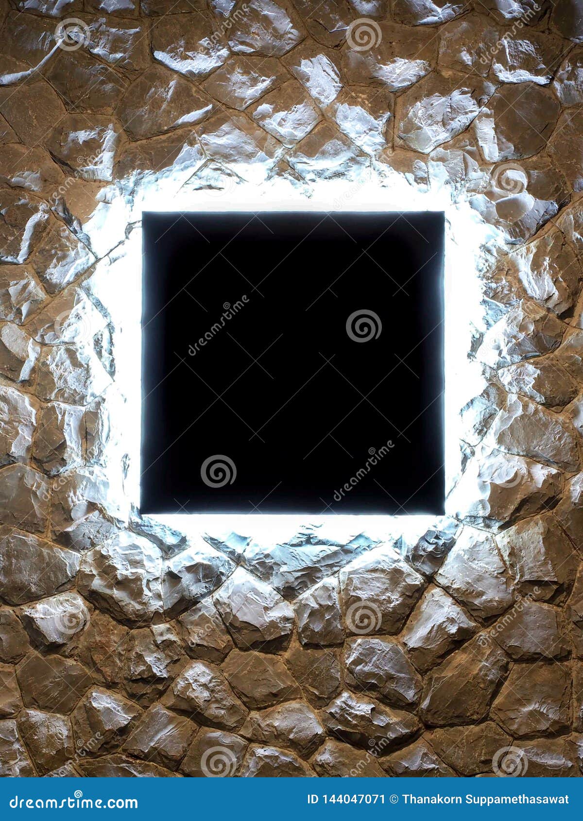 Blank Billboard LED Lights Hidden on Stone Wall Stock Image - Image of ...
