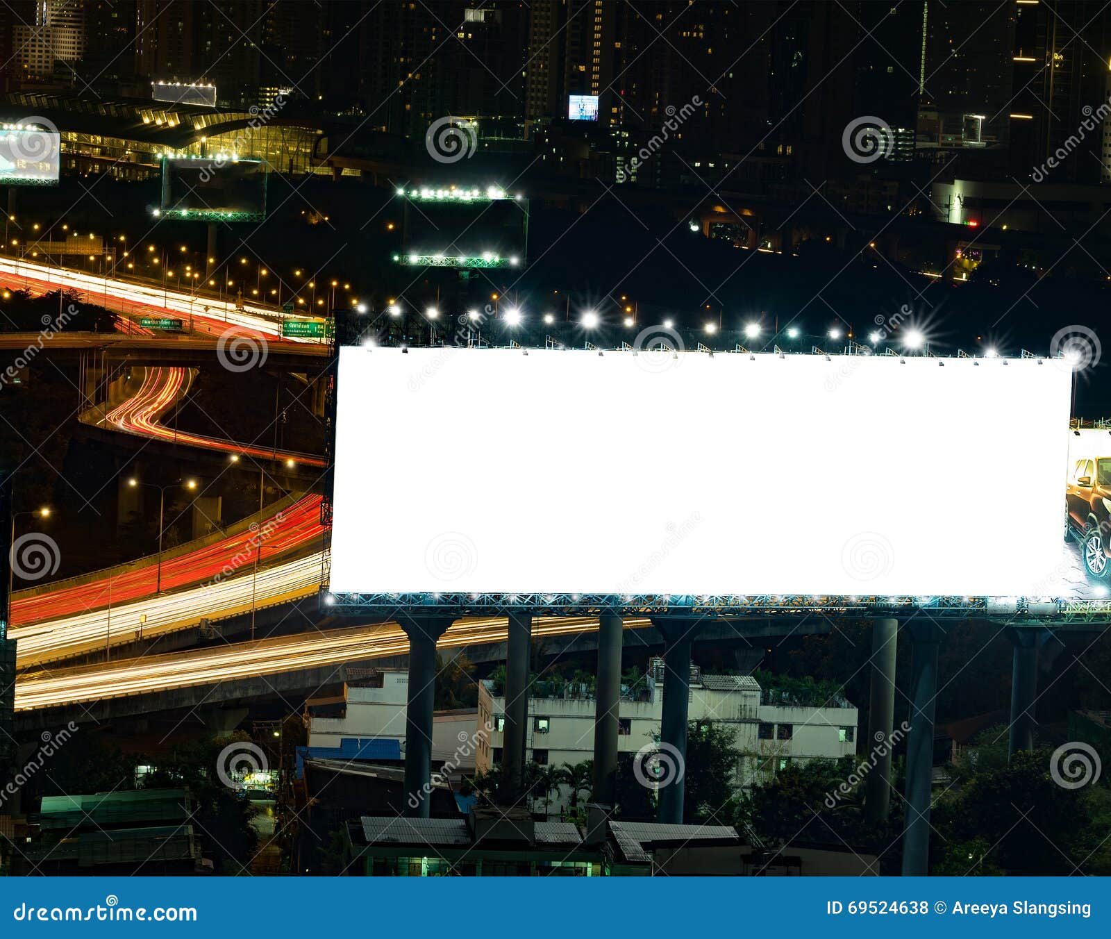 Blank Billboard in the Night Time for Advertisement. Stock Photo ...