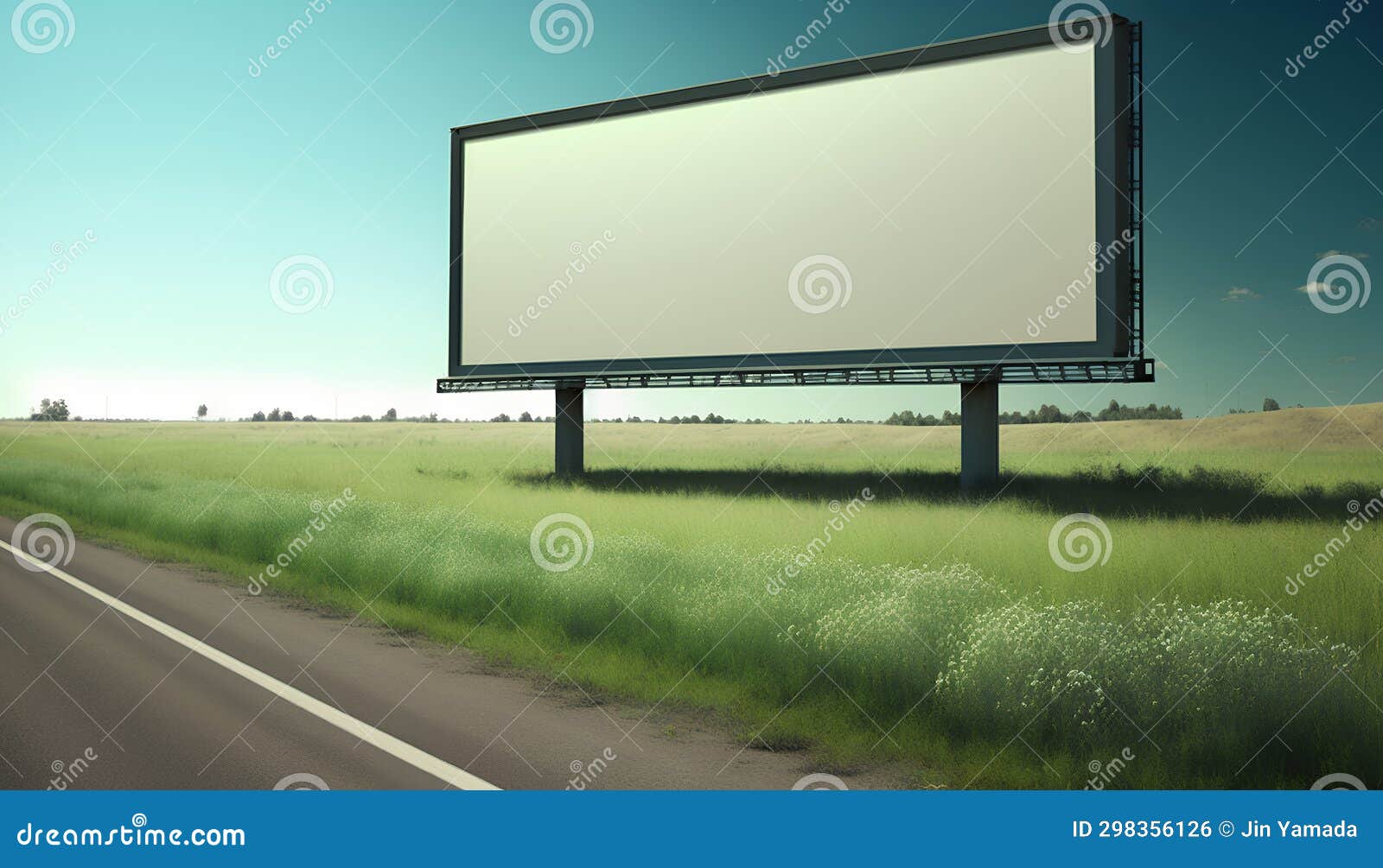 Blank Billboard on the Road in the Field. 3d Rendering Stock ...