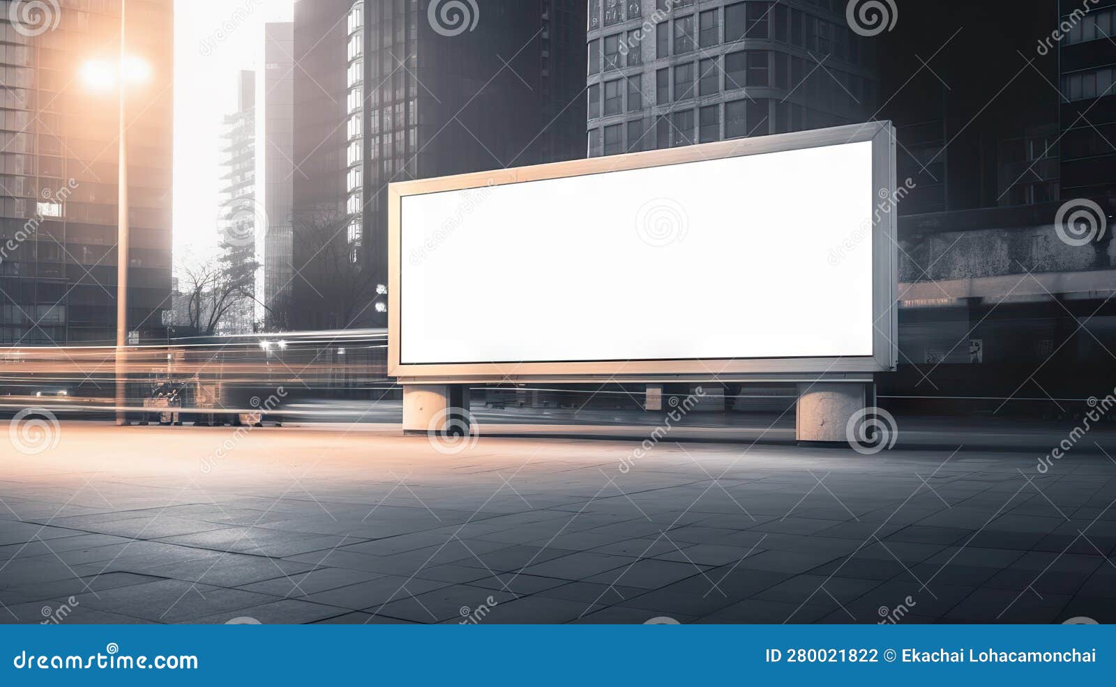 Blank Billboard Stealing the City Spotlight. Created with Generative AI ...
