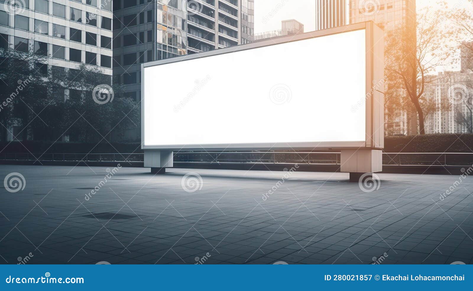Blank Billboard Stealing the City Spotlight. Created with Generative AI ...