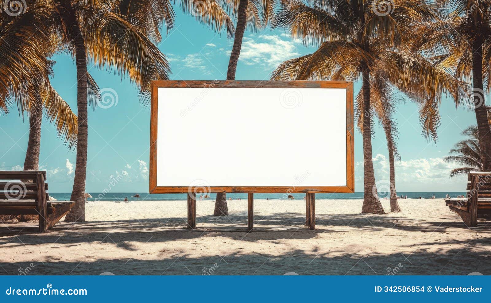 Blank Billboard on a Tropical Beach with Palm Trees Stock Illustration ...