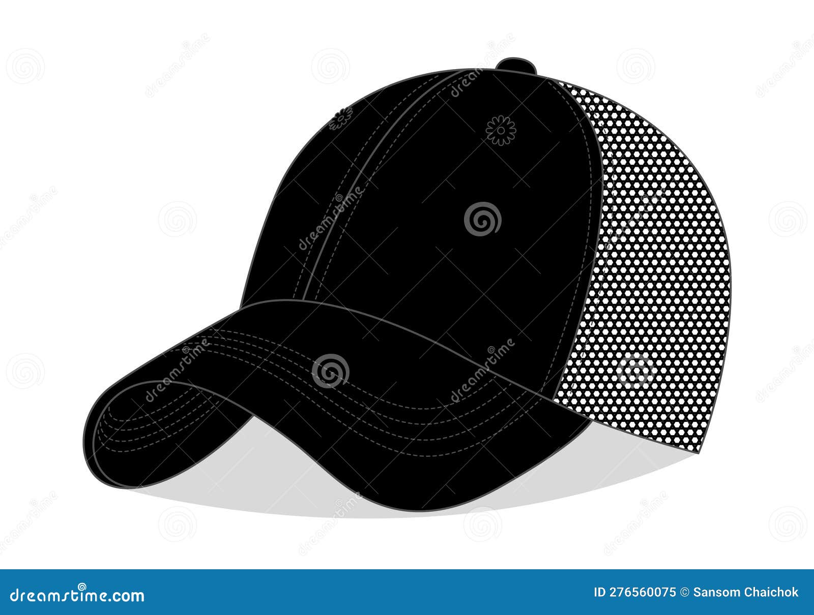 Blank Black Baseball Cap with Mesh-Back Template Stock Illustration ...