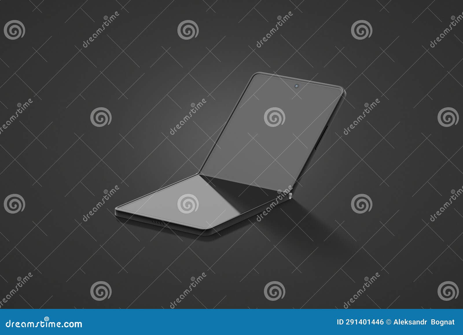 Blank Black Flexible Clamshell Phone Display Folded Mockup, Dark ...