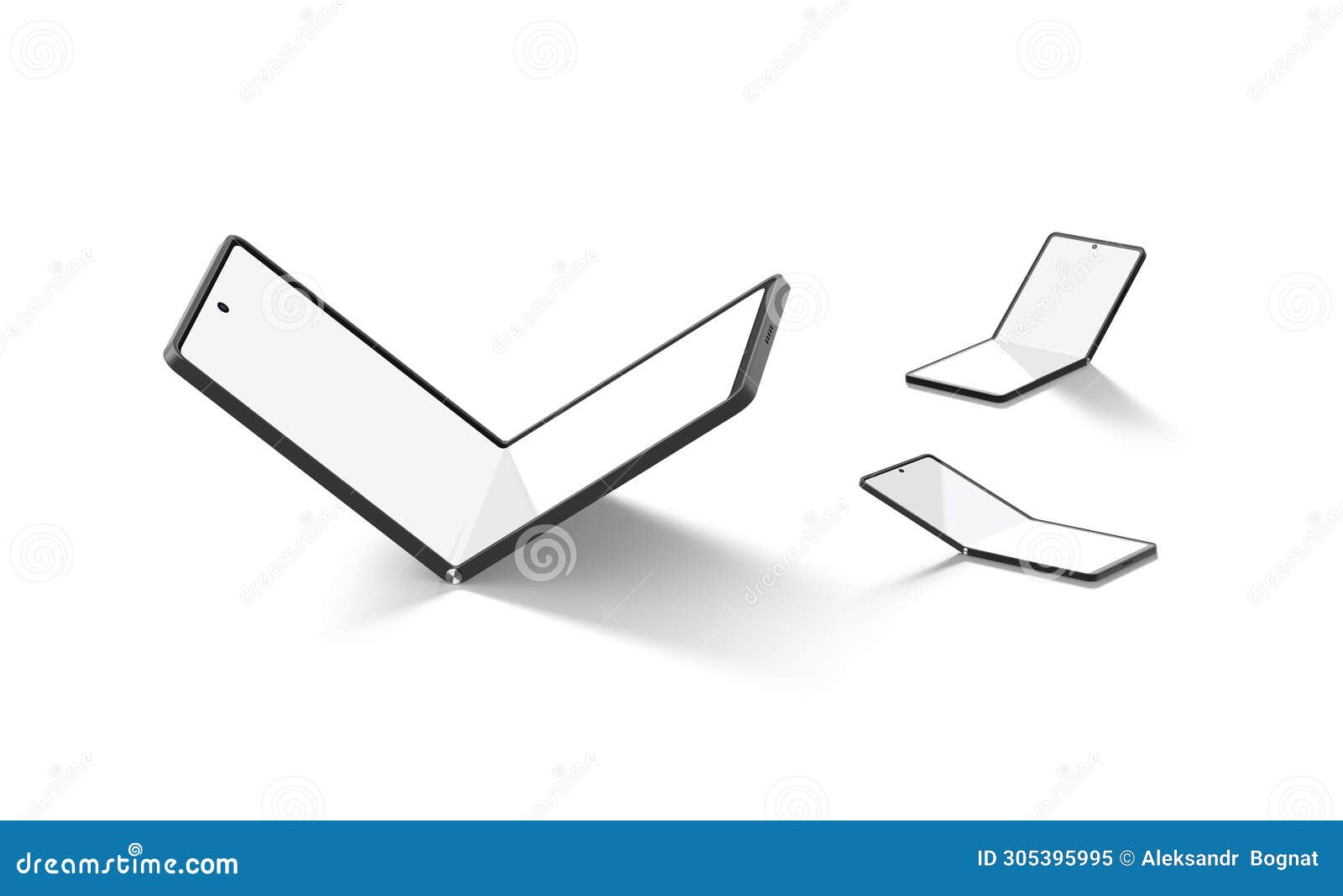 Blank Black Flexible Clamshell Phone Display Folded Mockup, Different ...