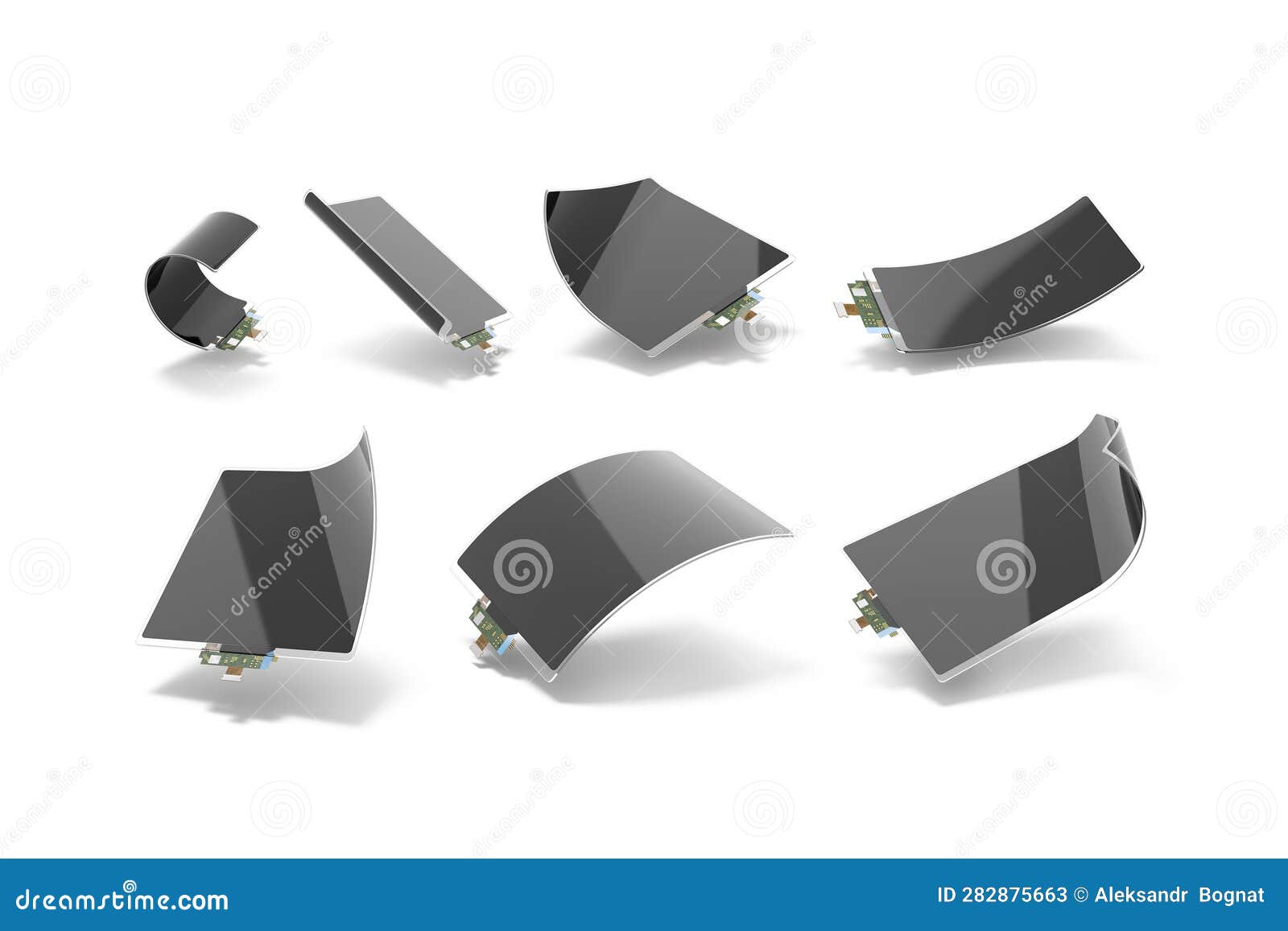 Blank Black Flexible Curved Display Mockup, Different Types, No Gravity ...