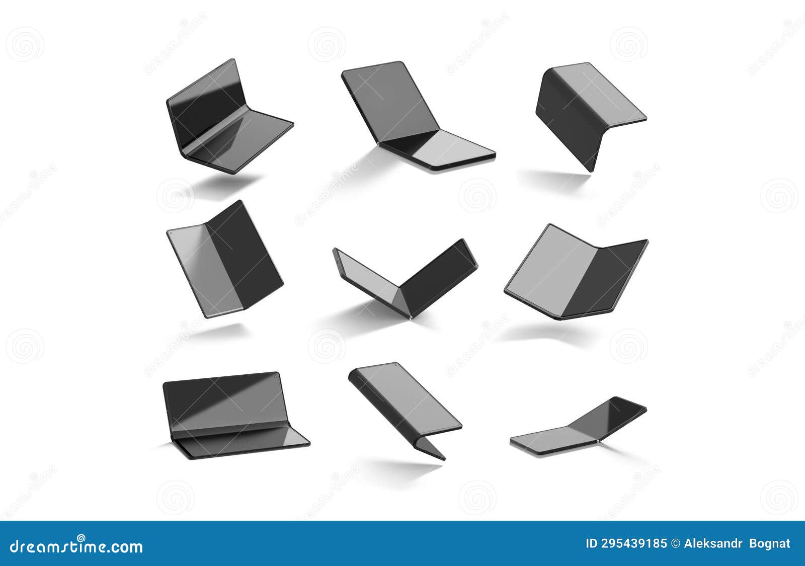 Blank Black Flexible Flip Book Phone Display Mockup, Different Types ...