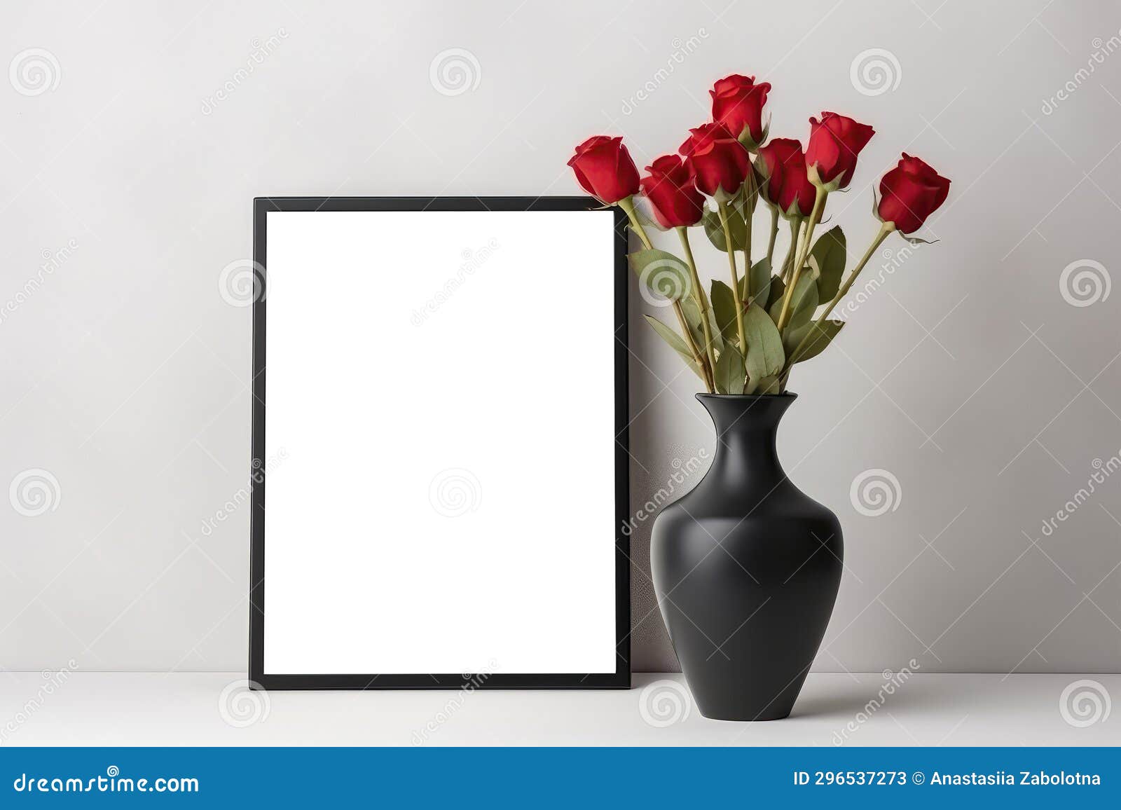 Blank Black Frame with Red Roses in Vase Stock Illustration ...