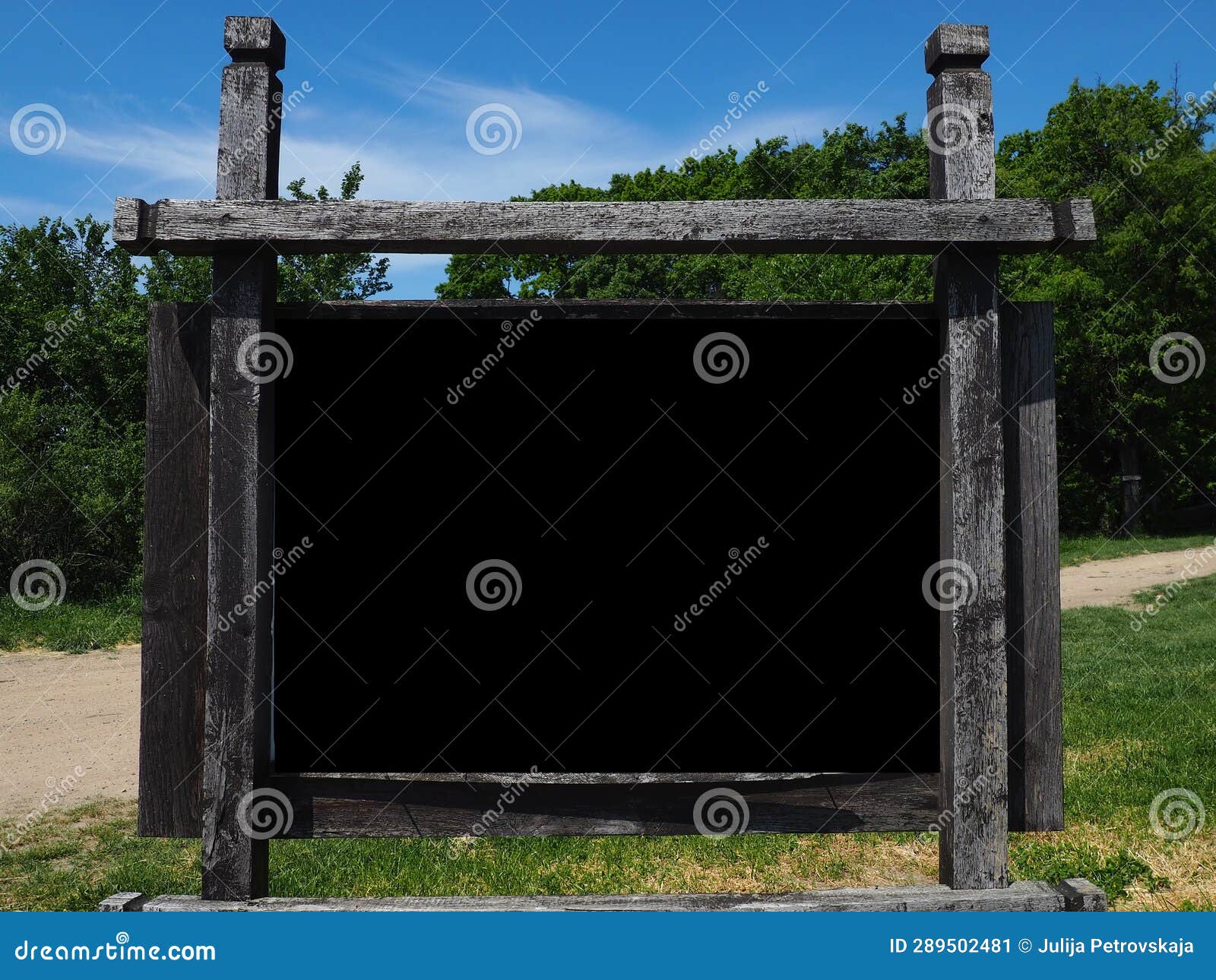 Blank Black Horizontal Rectangular Pylon Stand on Forest Dirt Road Mock ...