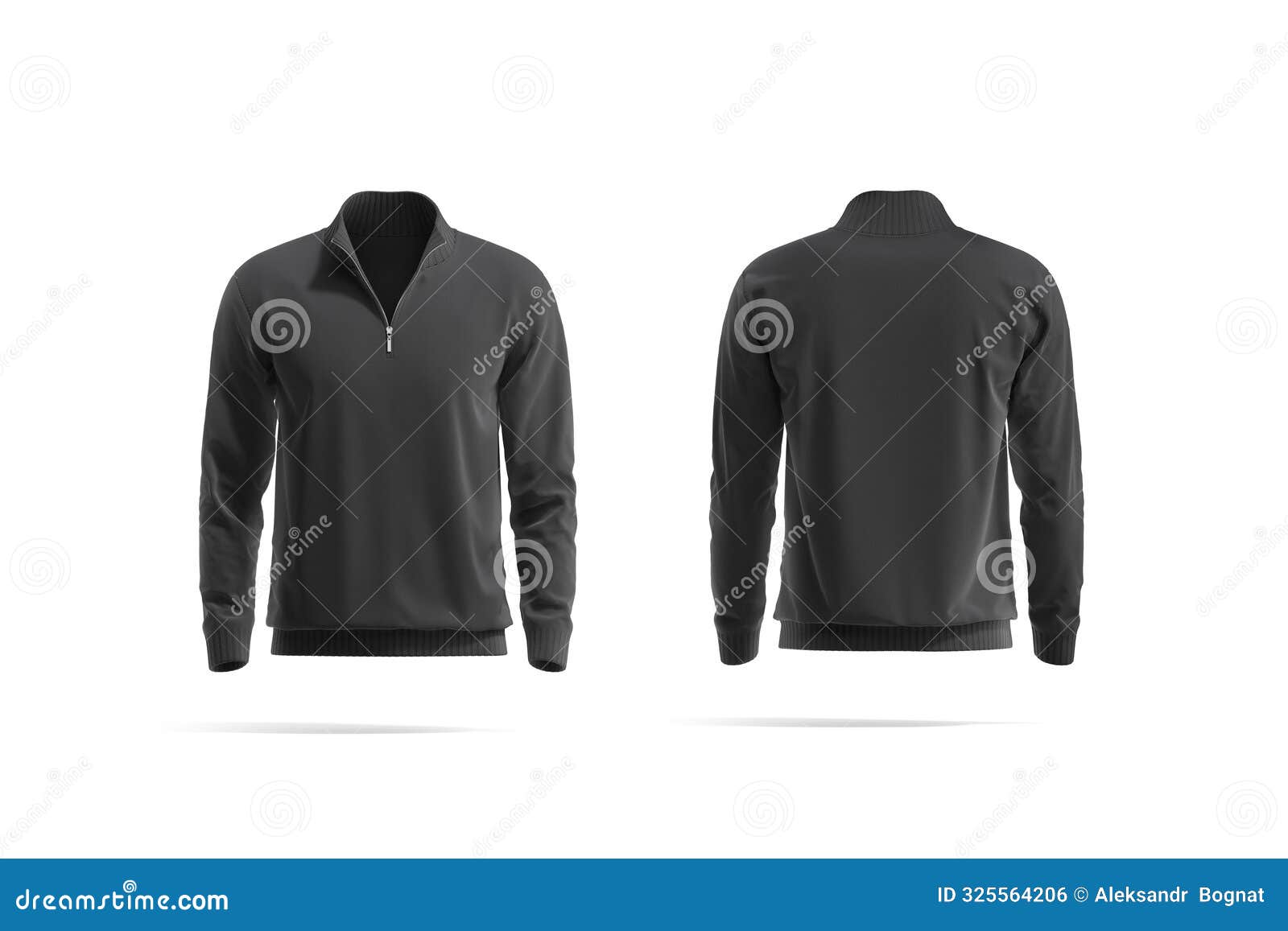 Blank Black Quarter Zip Sweater Mockup, Front and Back View Stock ...