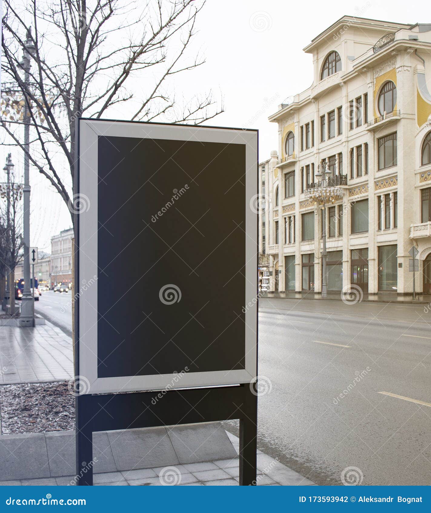 Blank Black Rectangular Pylon Stand on Street Mockup, Side View Stock ...